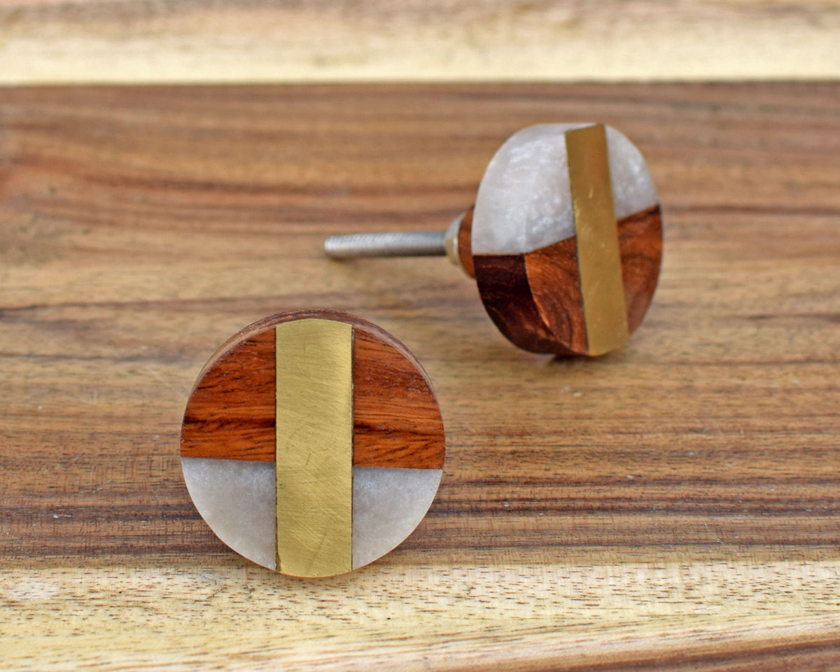 Wood Brass Geometric Cabinet Knob Decorative Brass Inlay Dresser Drawer ...